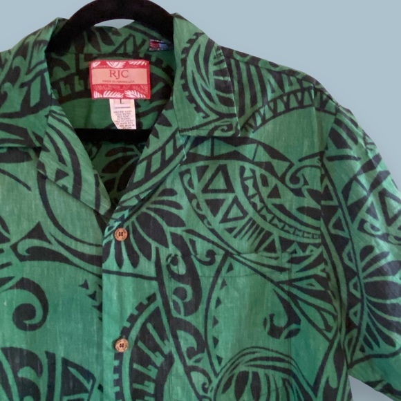 RJC | Shirts | Vintage True Hawaiian Rjc Green Tribal Hawaiian Sz L ...
